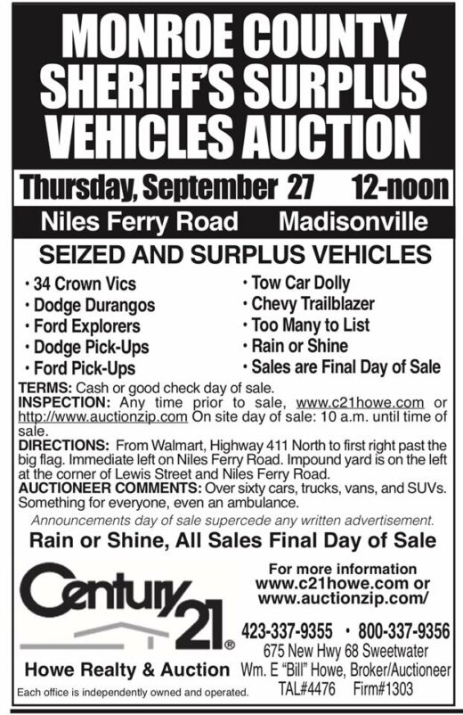 Sheriff’s Surplus Vehicles Auction – Monroe County Tennessee Sheriff's ...